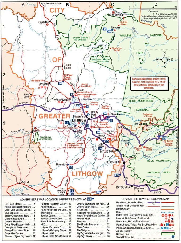 Lithgow Area Map | Lithgow Tourism Information